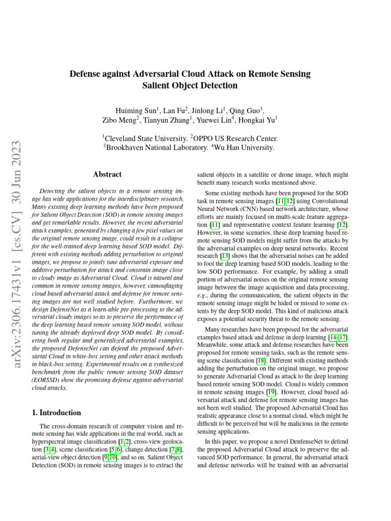 Defense Against Adversarial Cloud Attack On Remote Sensing | PDF | Deep ... Defense Against Adversarial Cloud Attack On Remote Sensing | PDF | Deep ...