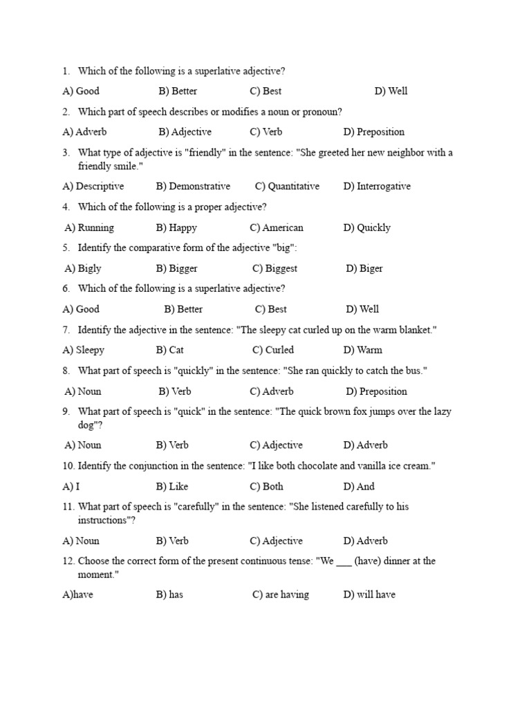 English CAT pAPER | PDF | Part Of Speech | Adjective