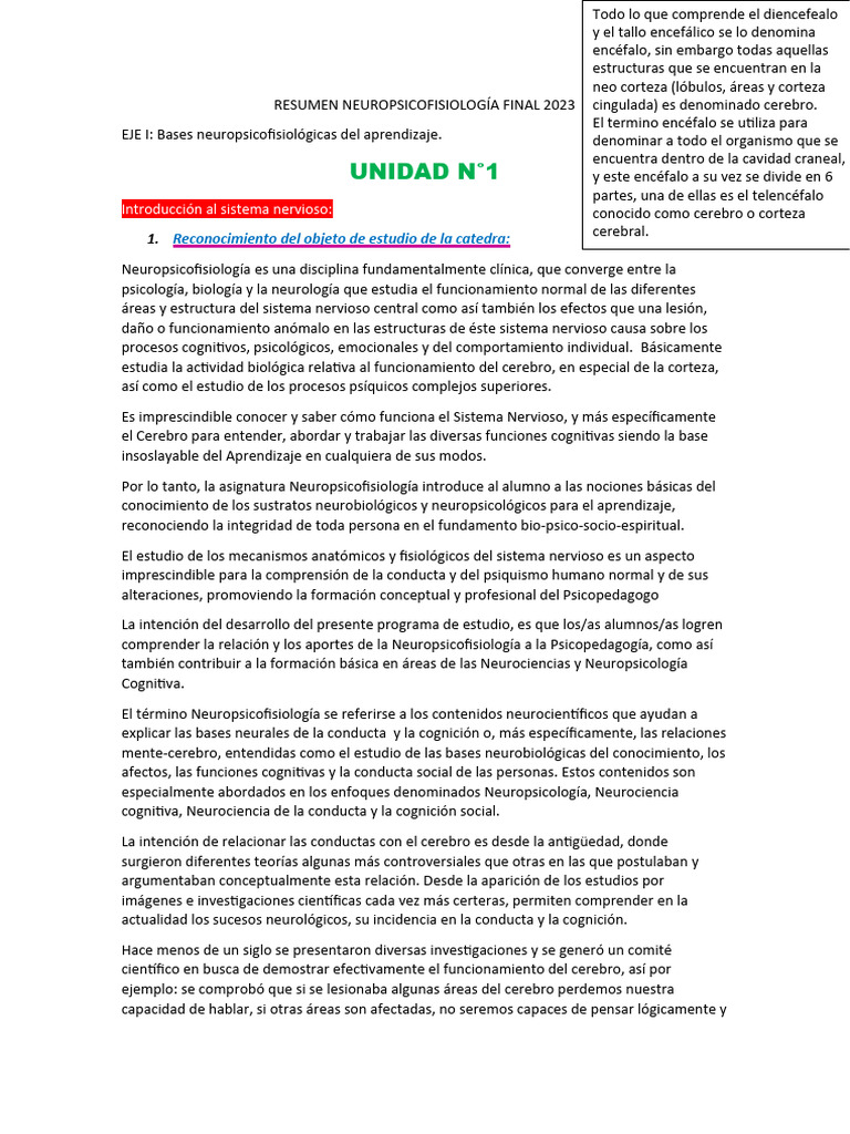 Final Neuro | Descargar gratis PDF | Cerebro | Neuropsicología