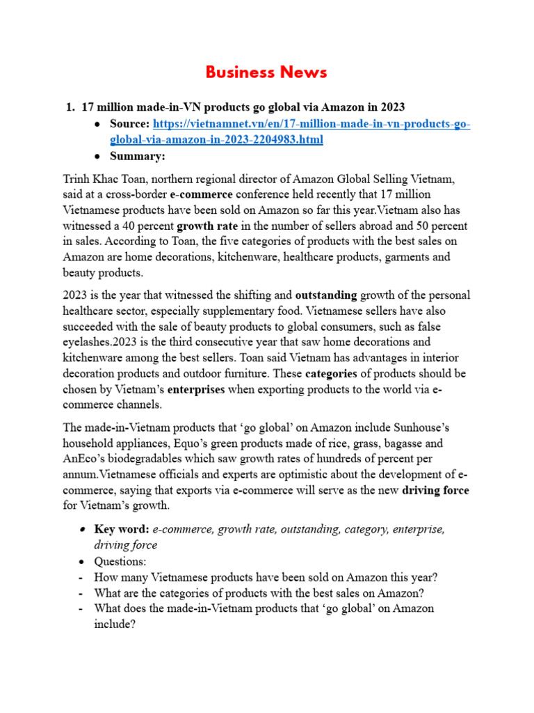 Business News (Week 4) | PDF | E Commerce | Exports