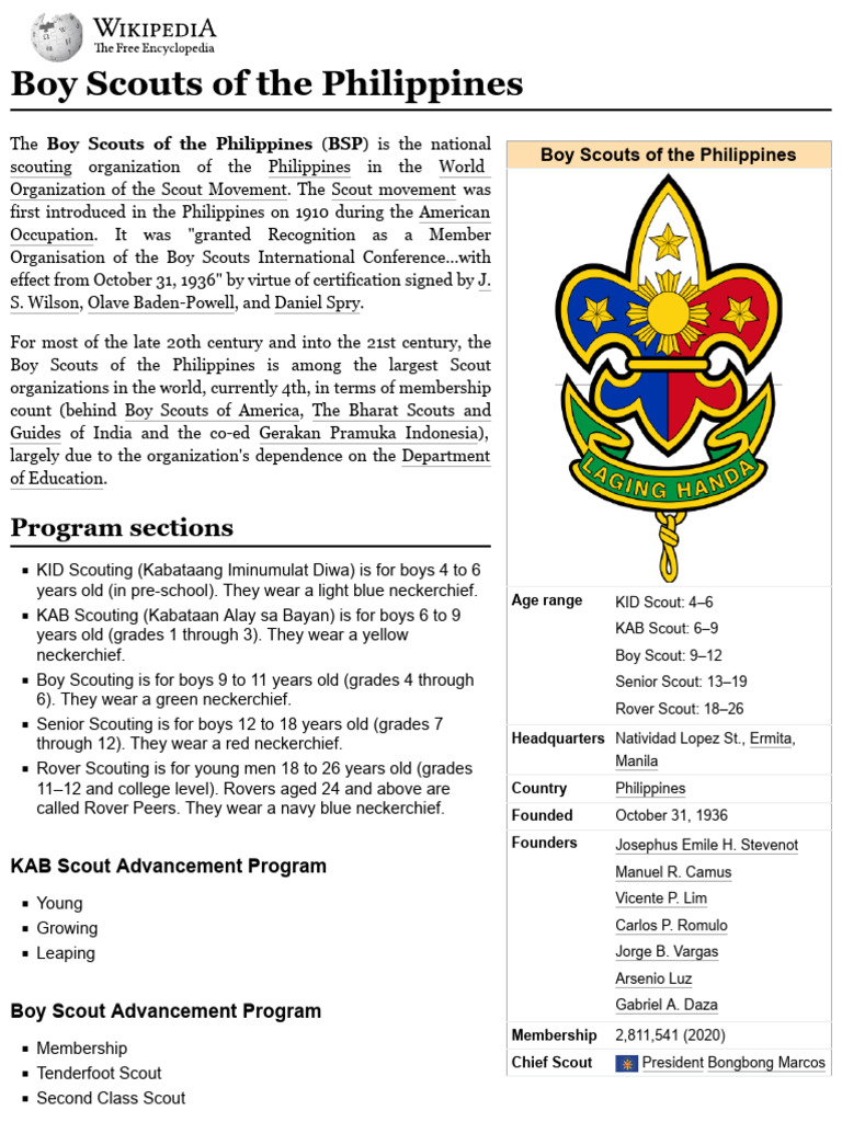 Boy Scouts of The Philippines - Wikipedia | PDF | Outdoor Recreation ...