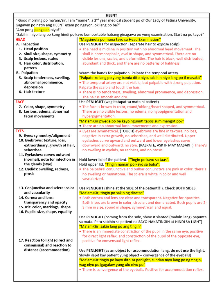 Heent Script | PDF | Human Nose | Neck