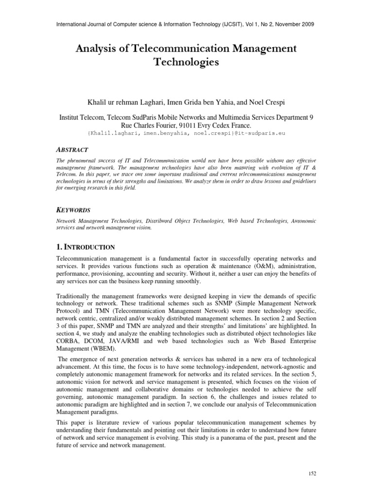Analysis of Telecommunication Management Technologies | PDF | Common Object Request Broker ...