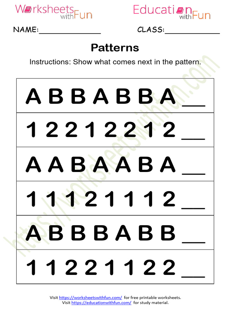 Free Printable Pattern Worksheets | PDF
