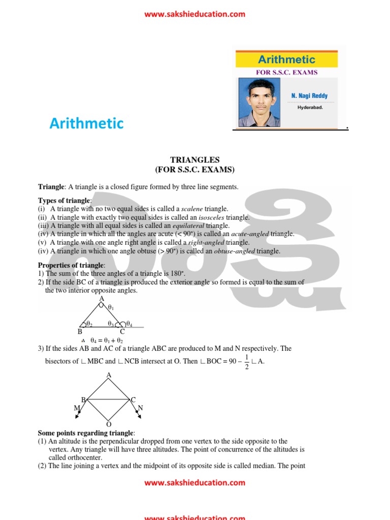 Arithmetic: Triangles (For S.S.C. Exams) | PDF | Triangle | Polytopes