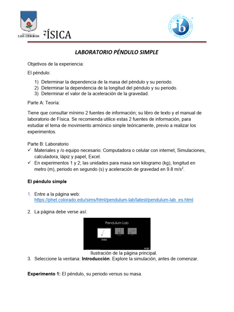 Lab Péndulo Simple (Virtual) | PDF | Péndulo | Masa
