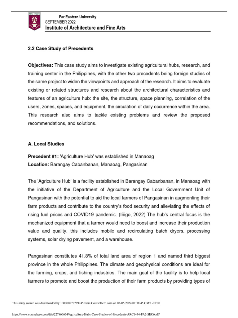 Agriculture Hubs Case Studies of Precedents ARC1434 FA2 SEC6 PDF | PDF | Agriculture | Philippines