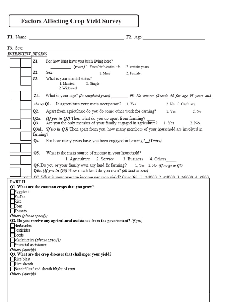 Questionnaire Farmer Survey | PDF | Agriculture | Food Industry