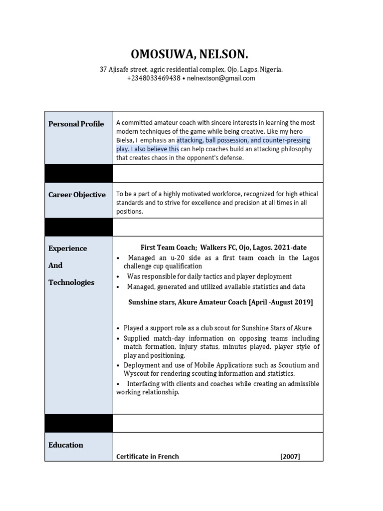 Nelson Omosuwa CV. | PDF | Career & Growth