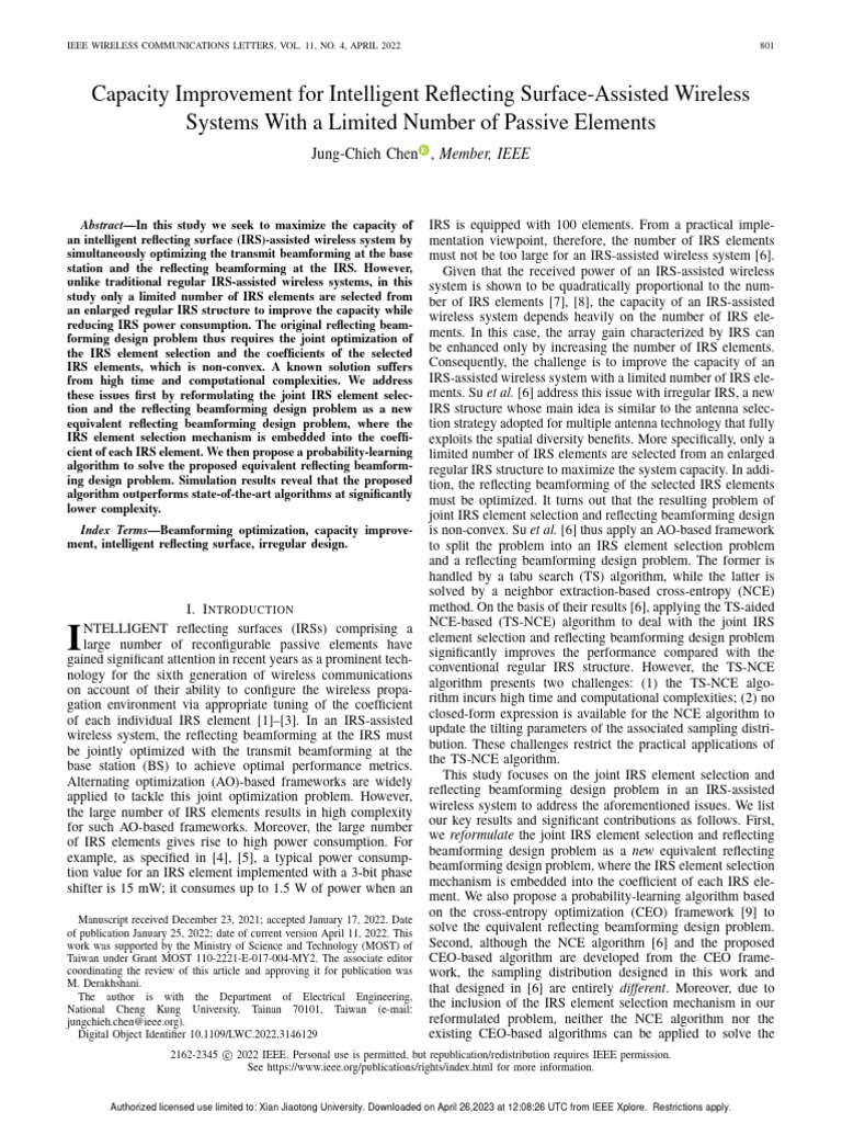 Capacity Improvement For Intelligent Reflecting Surface Assisted Wireless Systems With A Limited