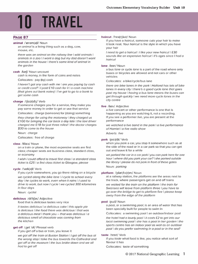 Outcomes Elementary VocabularyBuilder Unit10 | PDF