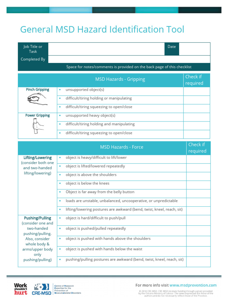 General MSD Hazard Identification Tool | PDF | Hand | Elbow General MSD Hazard Identification Tool | PDF | Hand | Elbow