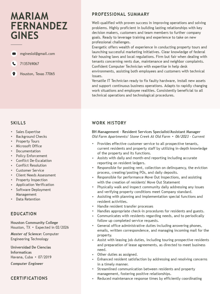 Mariam Fernandez Gines Resume 5 | PDF | Computer Network | Waiting Staff