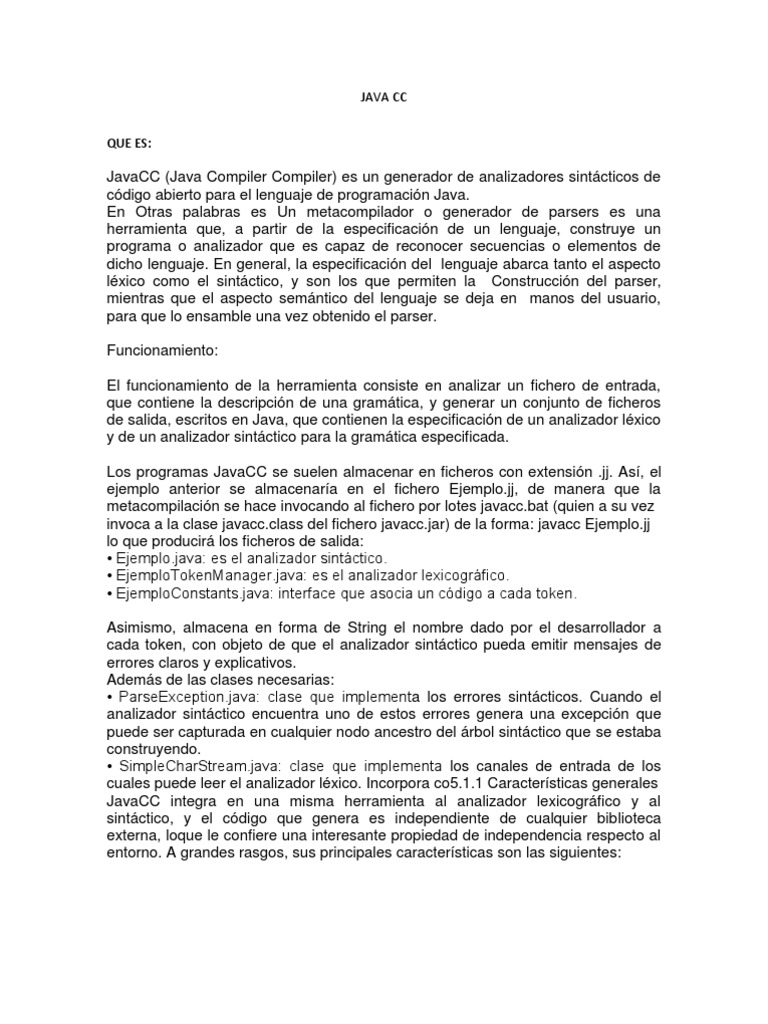 Resumen Javacc | PDF | Analizando | Lenguaje de programación