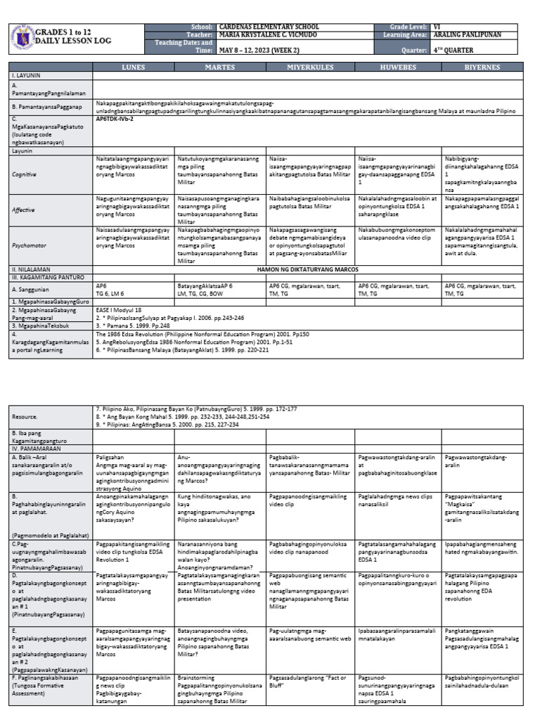 DLL - Araling Panlipunan 6 - Q4 - W2 | PDF