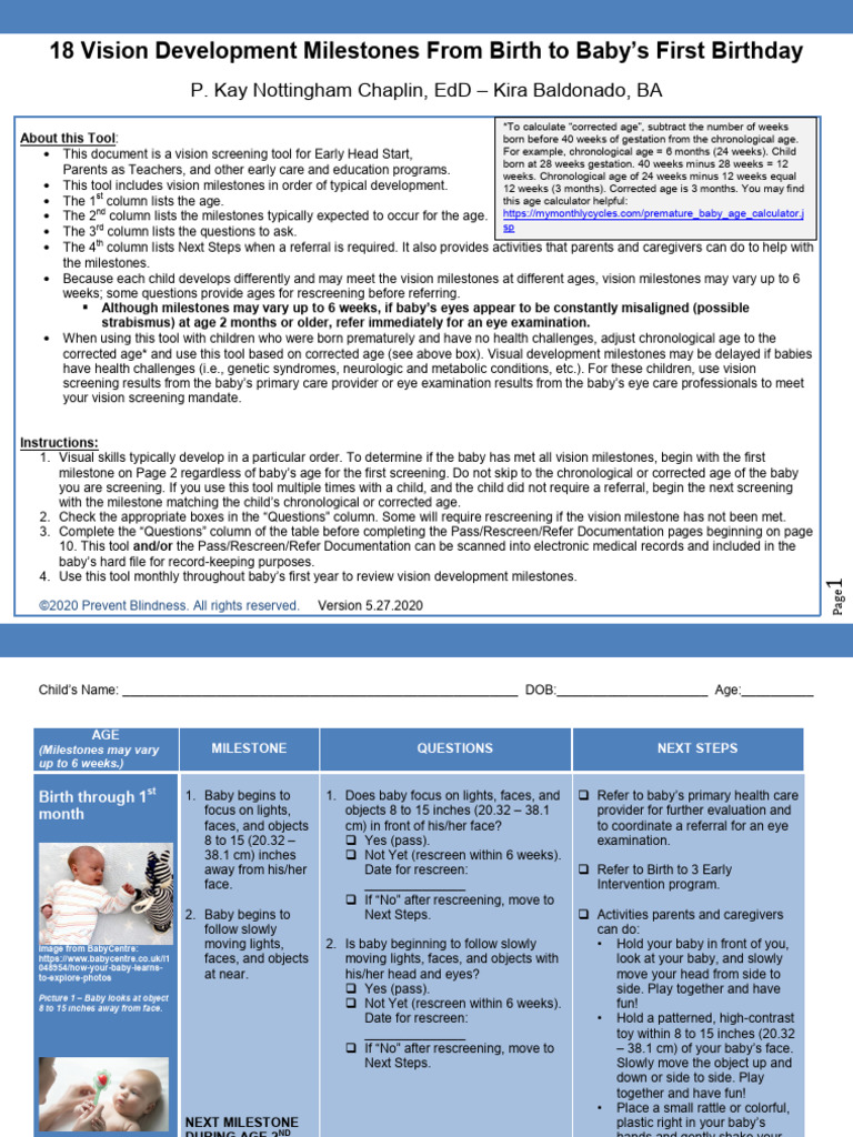 Visual Age Norms | PDF | Caregiver | Visual Perception