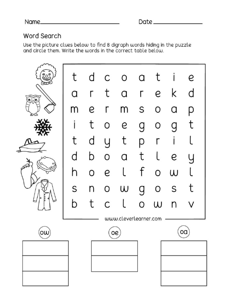 Kindergarten Worksheets on Vowel Digraph Secong Grade Digraph Sheet 3b ...