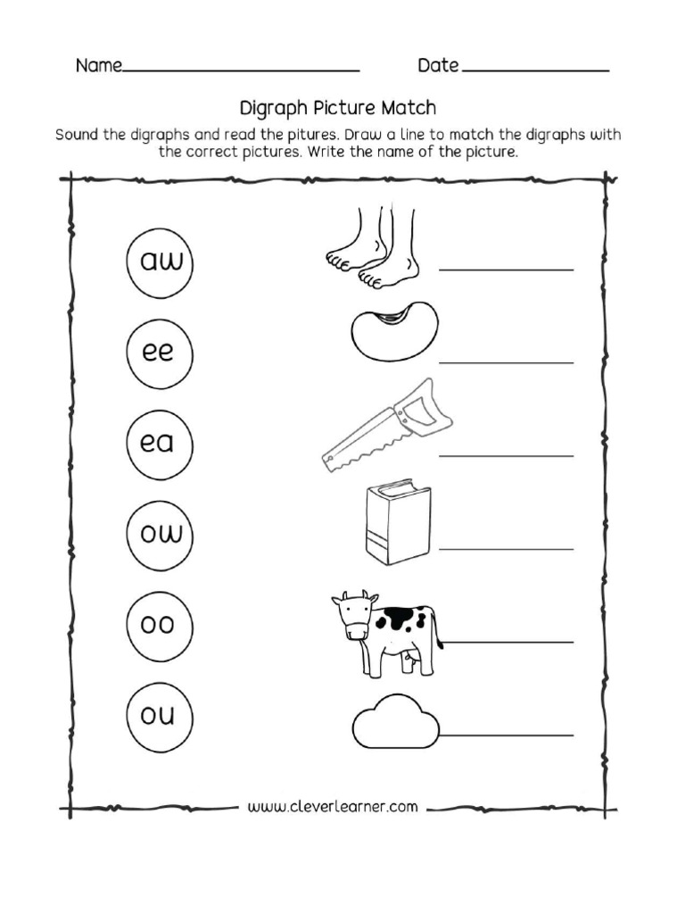 Kindergarten Worksheets On Vowel Digraph First Grade Digraph Worksheet ...