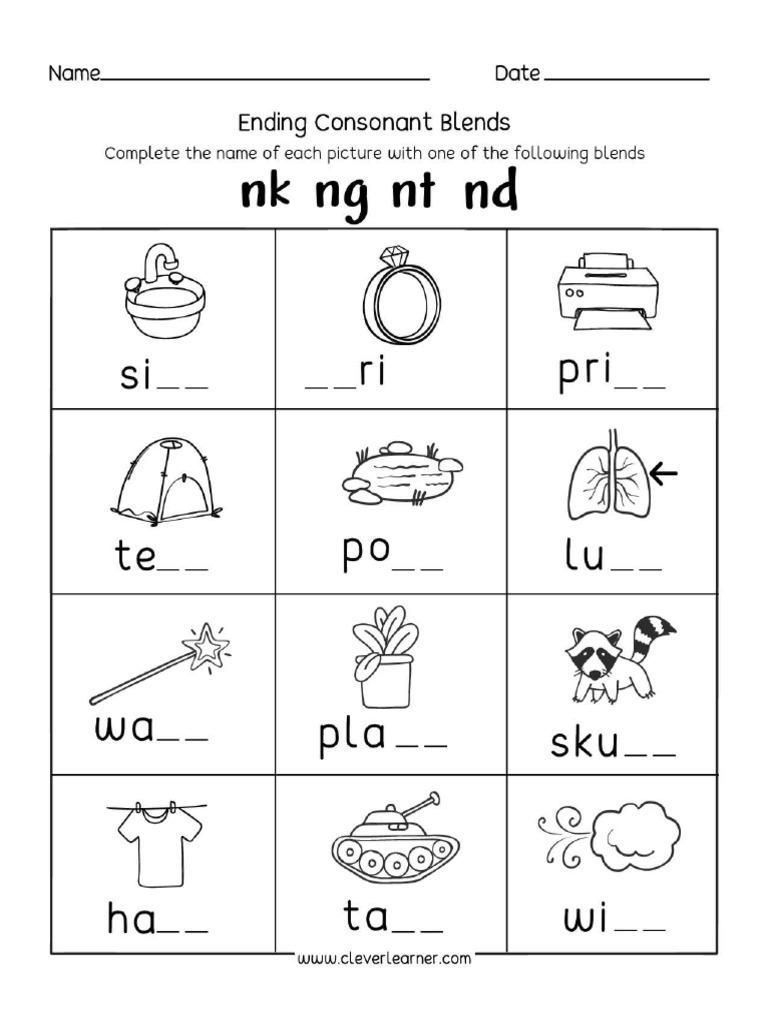 Ending Consonant Blends Kindergarten Activity Printables 2s | PDF