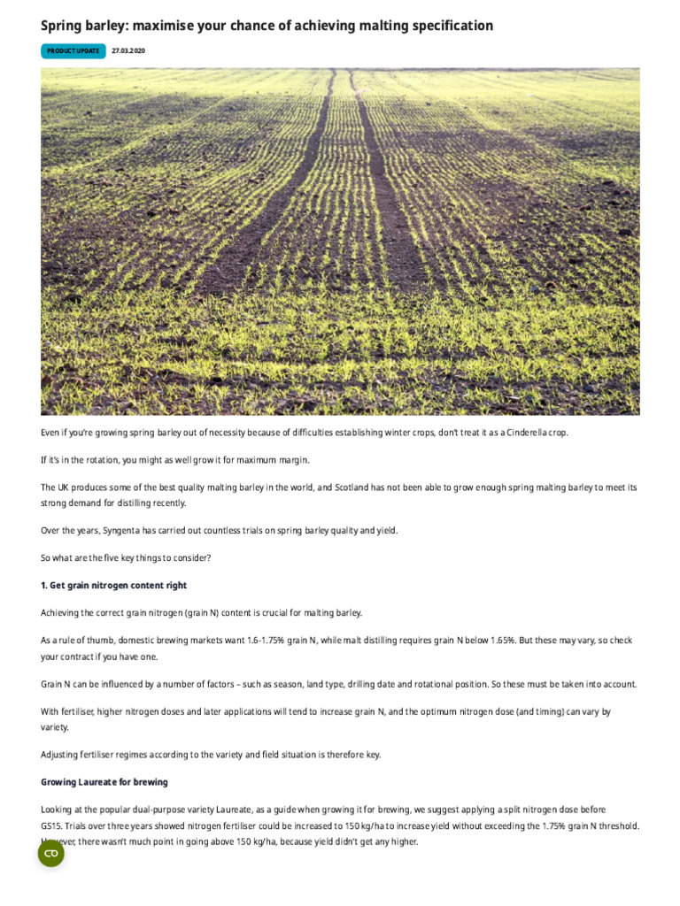 Spring Barley - Maximise Your Chance of Achieving Malting Specification ...