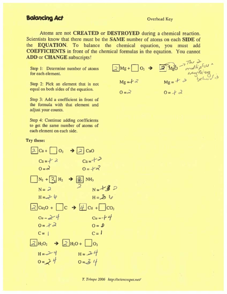 Balancing Act Answer Key | PDF