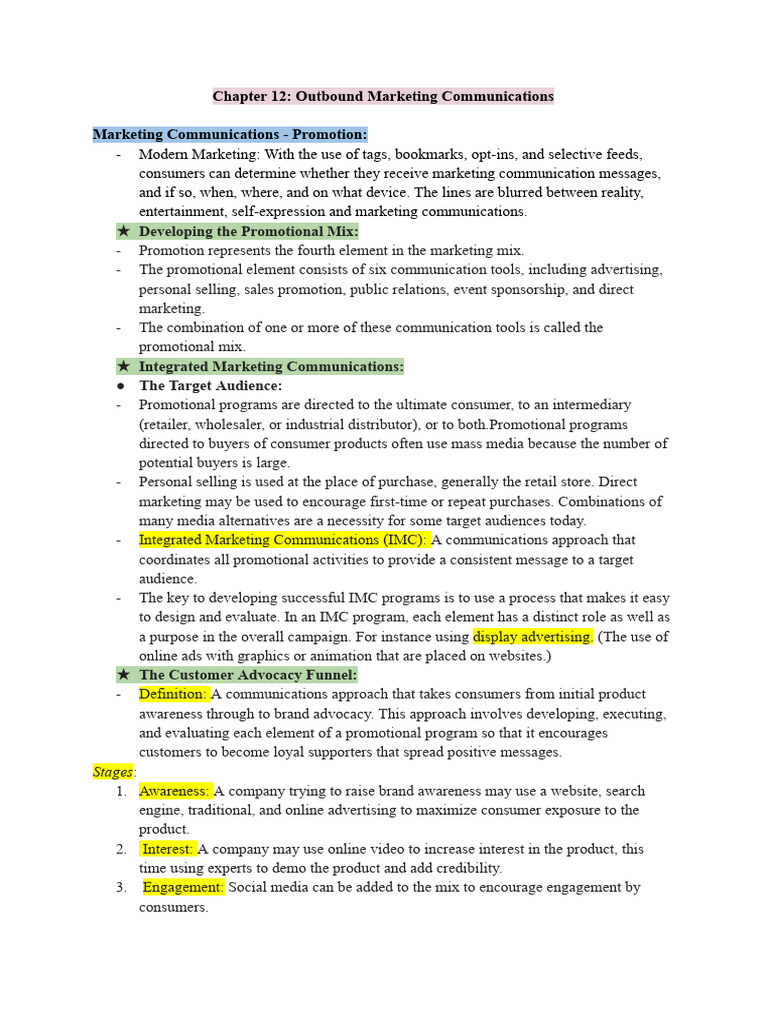 Chapter 12 - Outbound Marketing Communications | PDF | Marketing ...