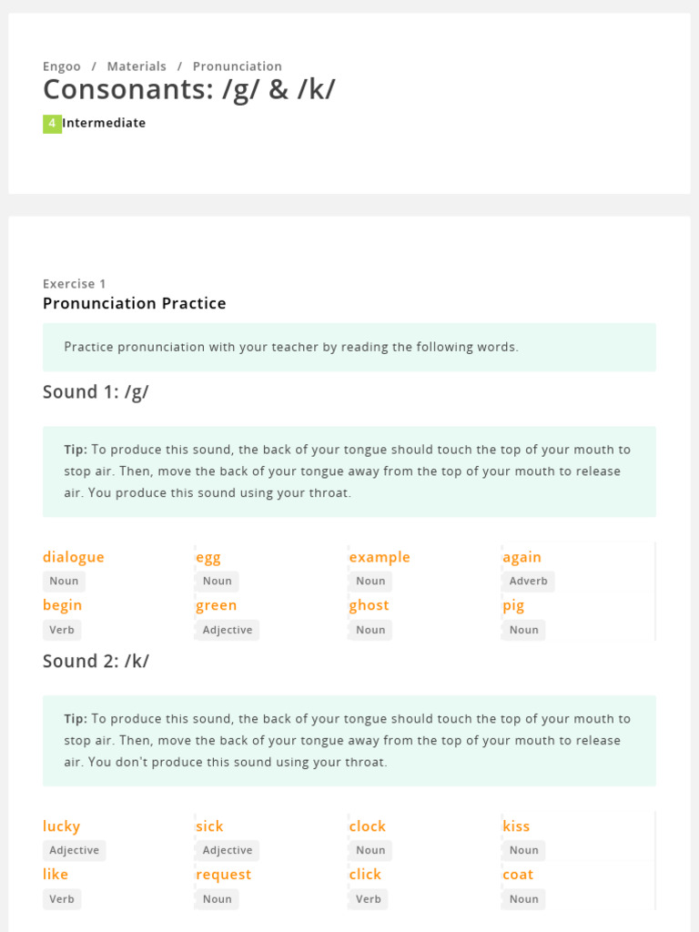 Consonants - G - & - K - Engoo | PDF | Adjective | Noun