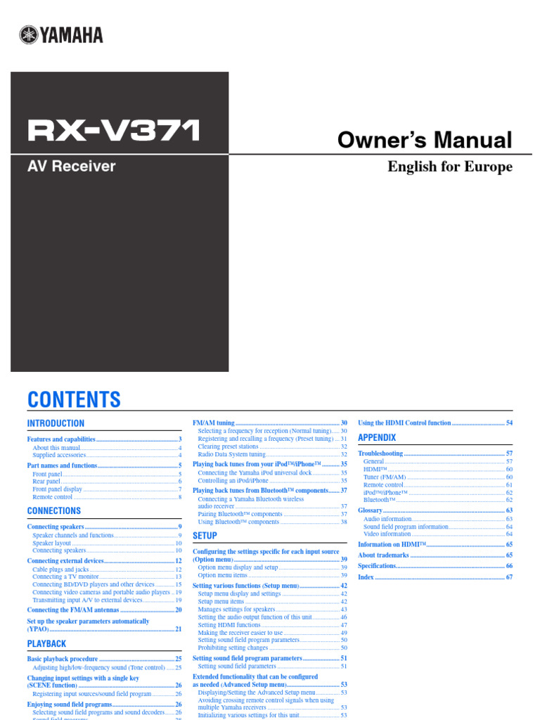 RXV 371 BL | PDF | Hdmi | Loudspeaker