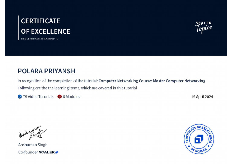 Computer Networking Course Certificate | PDF
