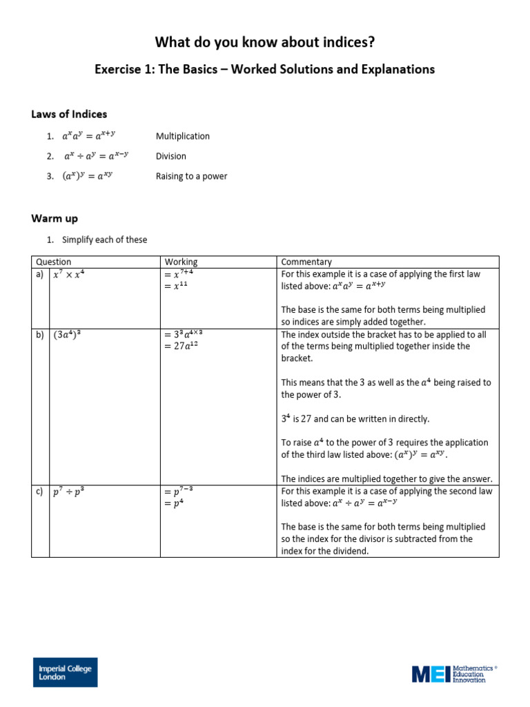 ALM001 1.06p1 Worked Exercise Solutions | PDF | Multiplication | Algebra
