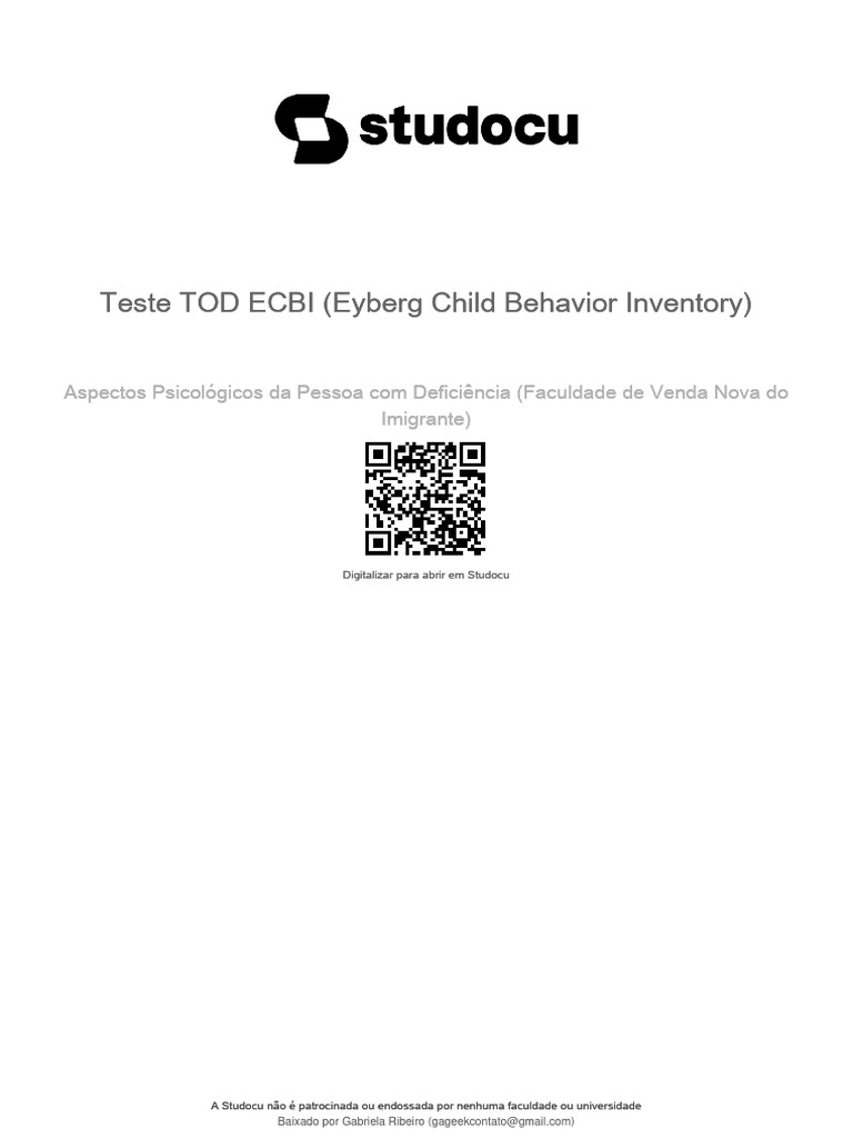 Teste Tod Ecbi Eyberg Child Behavior Inventory | PDF | Adolescência ...