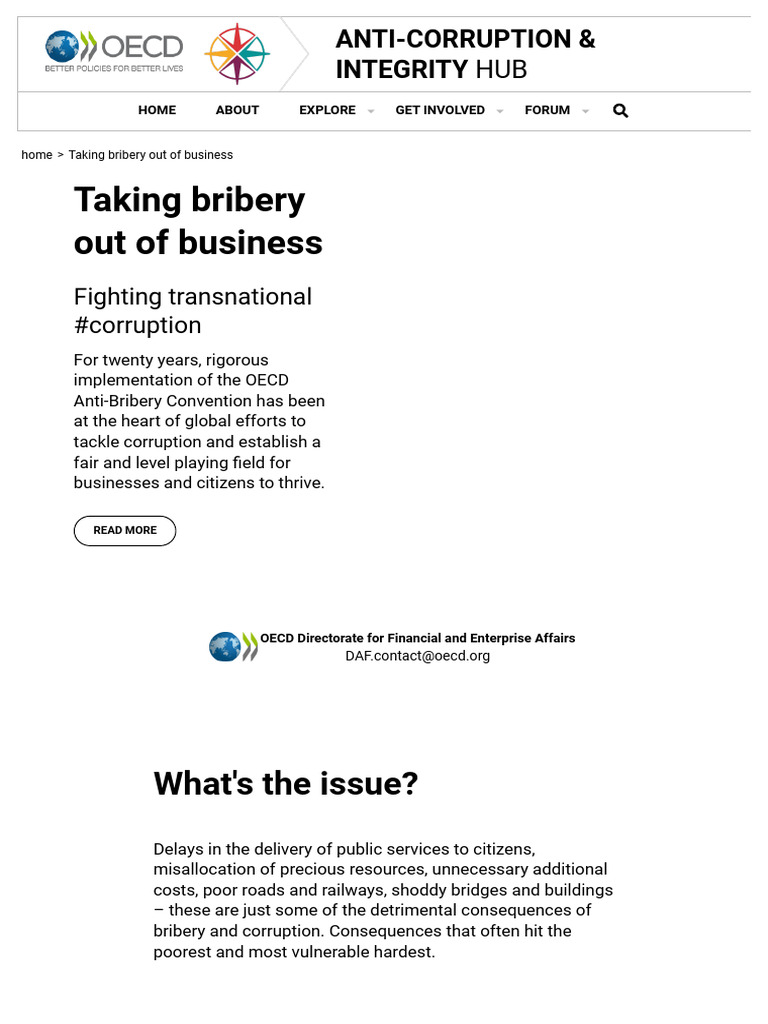 Taking Bribery Out of Business - OECD Anti-Corruption & Integrity | PDF | Bribery | Corruption