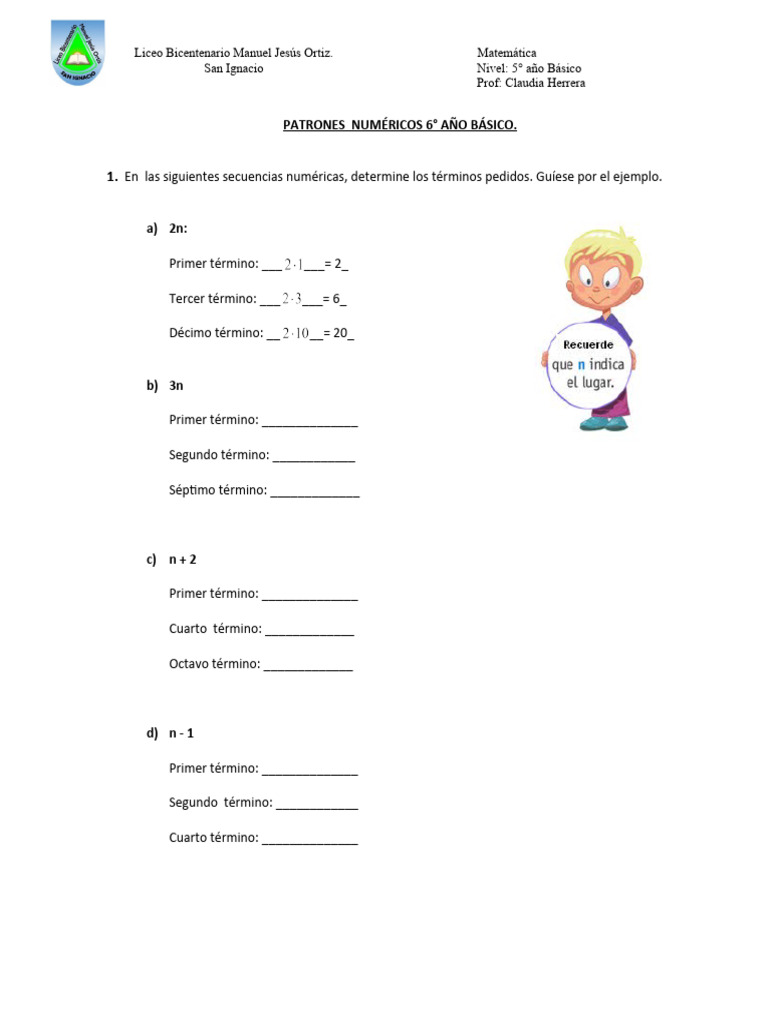 Patrones Numéricos 5° Básico | PDF