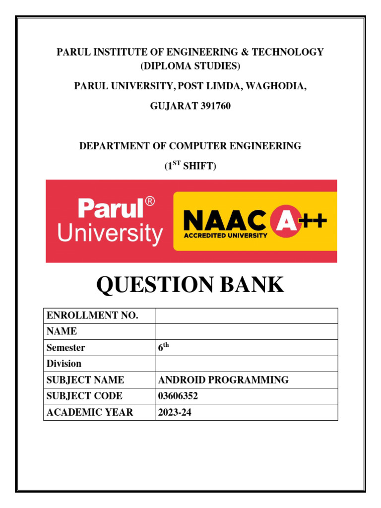 Android Programming Question Bank 2023-24 (Mid Sem Exam) - Final | PDF ... Android Programming Question Bank 2023-24 (Mid Sem Exam) - Final | PDF ...