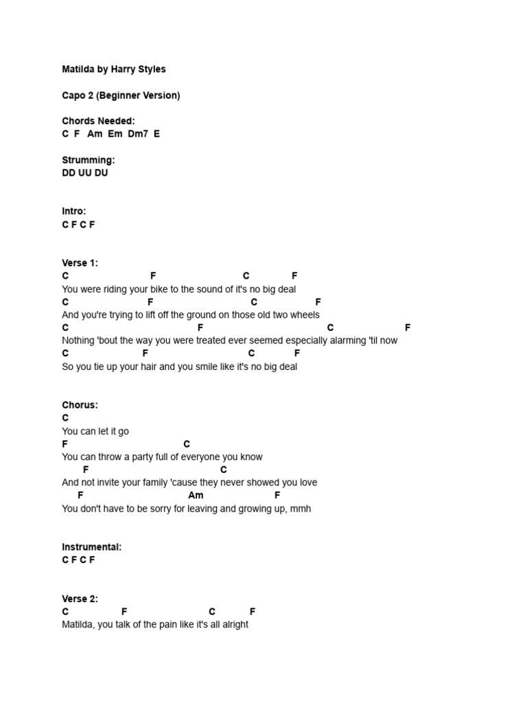 Matilda Guitar Chords for Beginners | PDF | Songs | Recorded Music