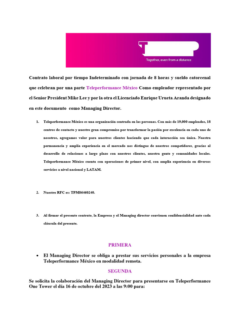Contrato de Trabajo Teleperformance | PDF | México