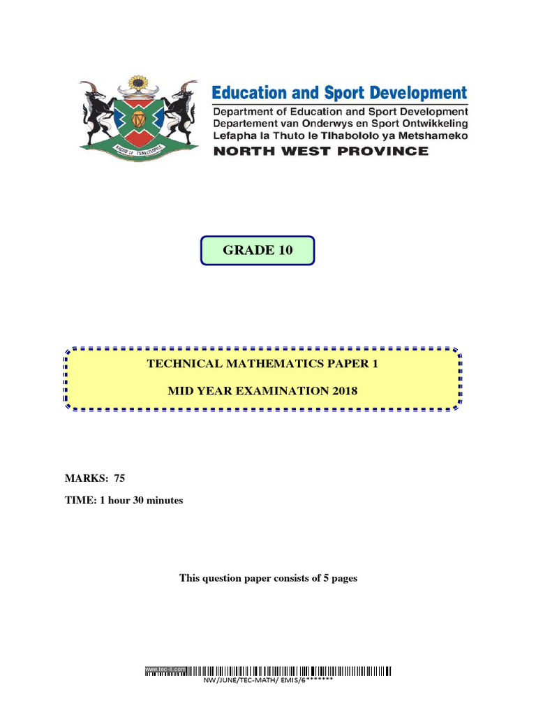 Technical Mathematics GR 10 Paper 1 | PDF | Numbers | Fahrenheit