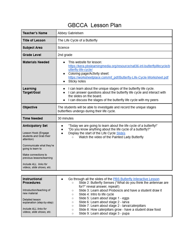 Internship Lesson Plan | Download Free PDF | Butterfly | Lesson Plan