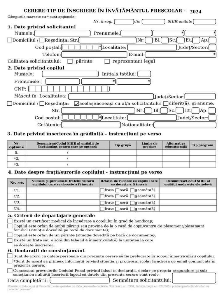 Cerere-tip-inscriere-gradinita-2023-2024 | PDF