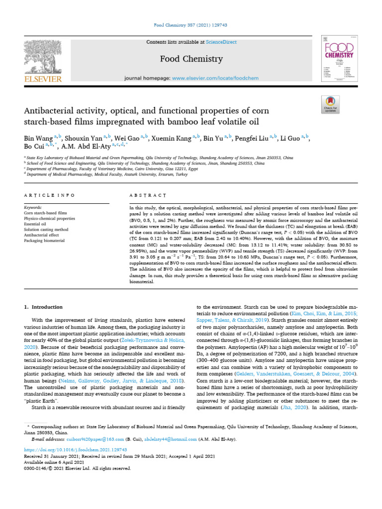 Food Chemistry: Bin Wang, Shouxin Yan, Wei Gao, Xuemin Kang, Bin Yu ...