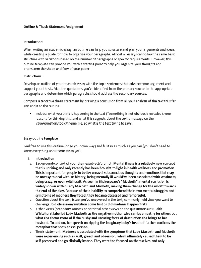 Outline & Thesis Statement Assignment | PDF | Essays | Macbeth