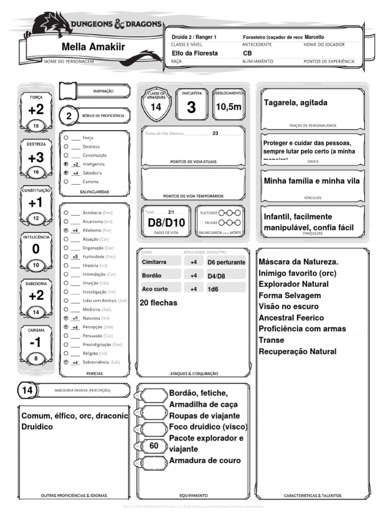 Ficha D&D Editável, Negrito - 1 | PDF