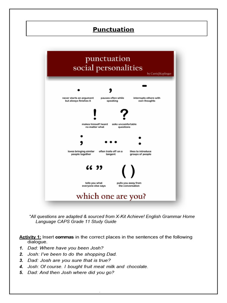 Punctuation Revision Activity | PDF | Language Mechanics | Orthography