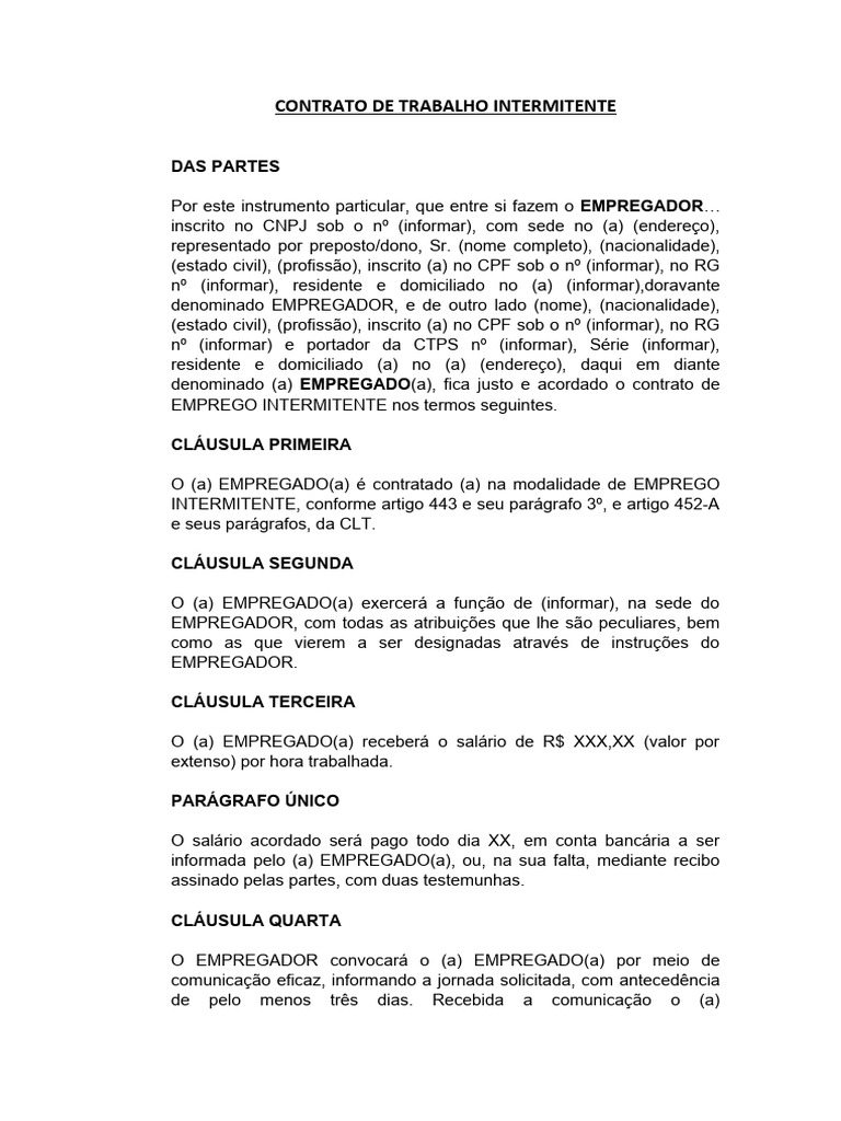 Contrato de Trabalho Intermitente | PDF