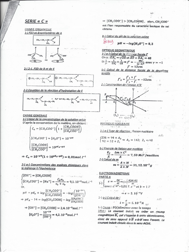 Corrigé Physique Chimie Série C 2016 | PDF