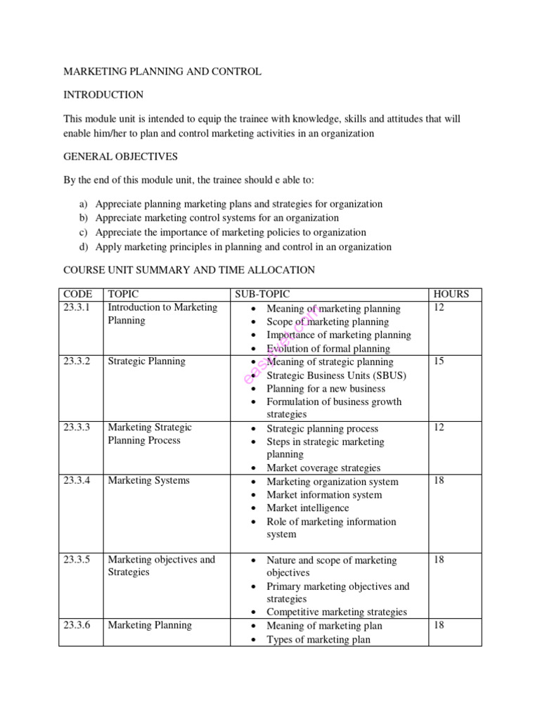 Marketing Planning & Control Guide | PDF | Marketing | Strategic Planning
