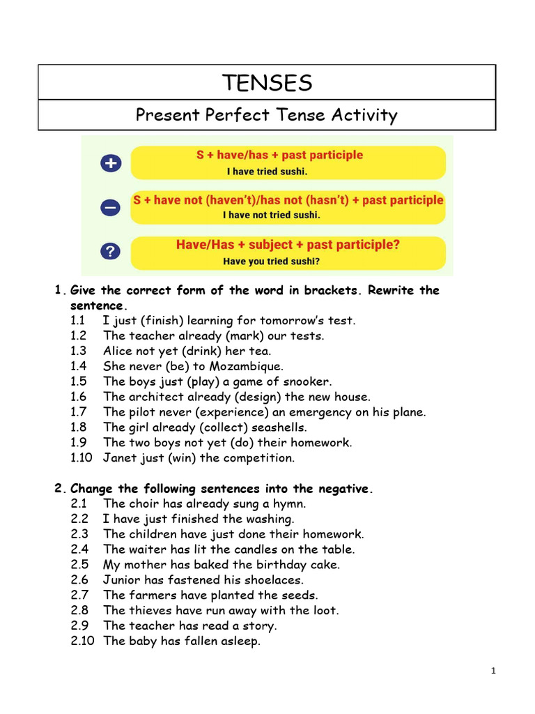 Present Perfect Activity | PDF