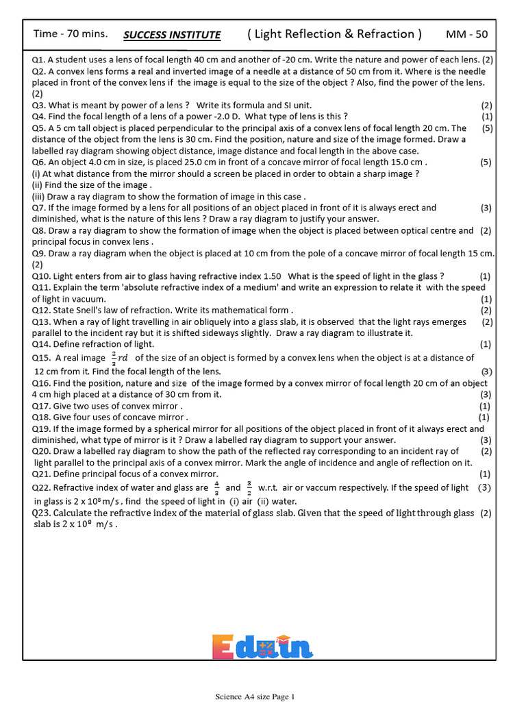 Light Reflection And Refraction Download Free Pdf Mirror Physical