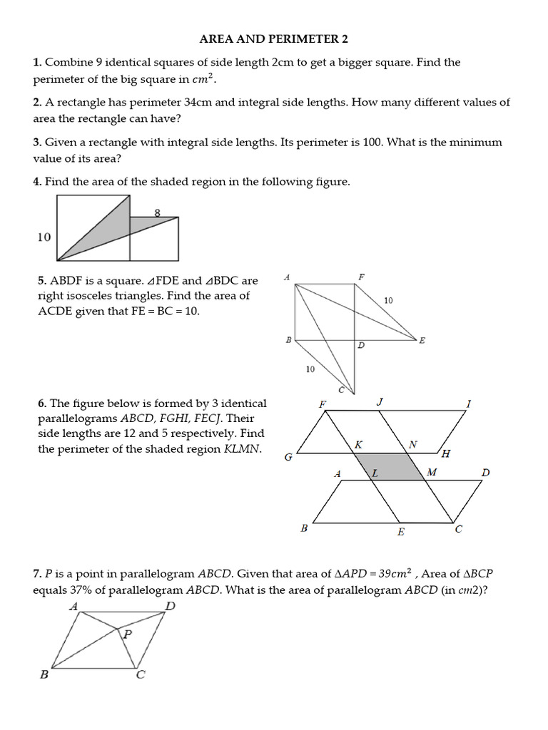 Area And Perimeter 2 Pdf Area Rectangle