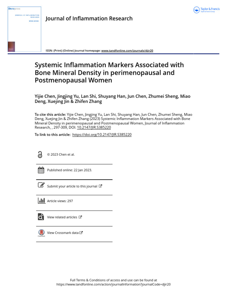 Systemic Inflammation Markers Associated With Bone Mineral Density in ...